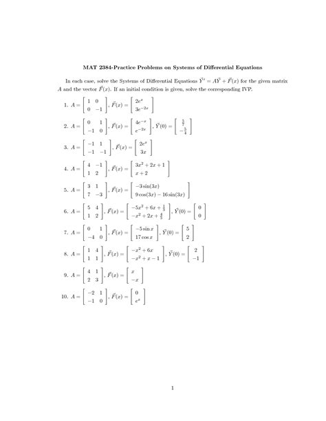 solution mat 2384 solution systems of differential equations ordinary differential equations