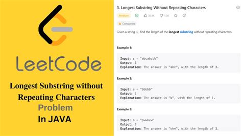 longest substring without repeating characters leetcode problem in java youtube