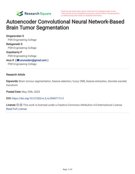 pdf autoencoder convolutional neural network based brain tumor segmentation