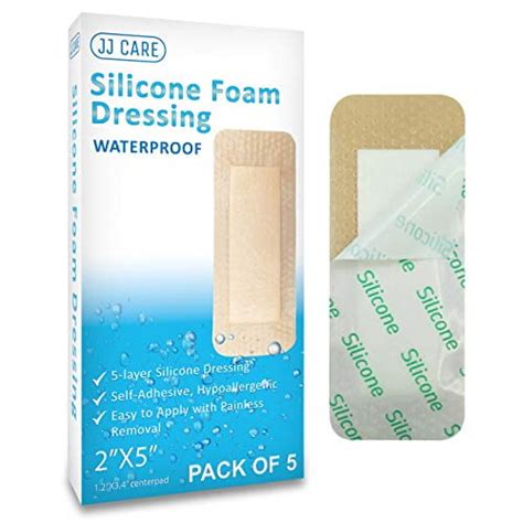 JJ CARE Silicone Foam Dressing Pack Of 5 2x5 Silicone Bandages For