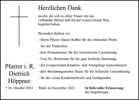 Traueranzeigen von Dietrich Höppner trauer nn de