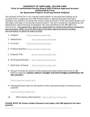 Prior To IRB Account Authorization UMD Research Research Umd Doc