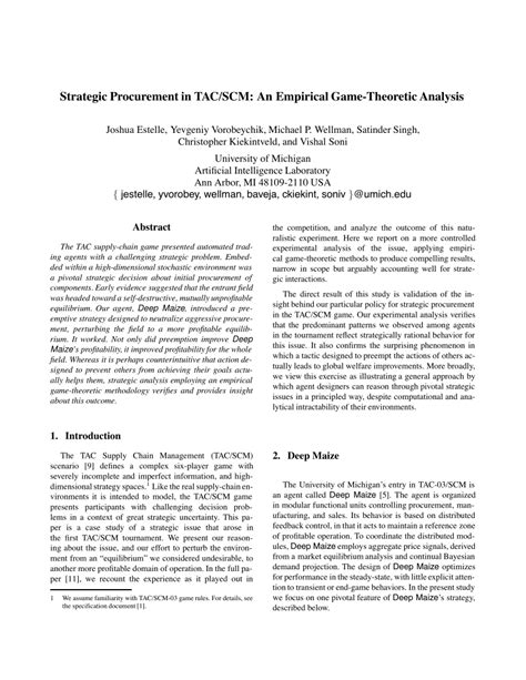 pdf strategic procurement in tac scm an empirical game theoretic analysis