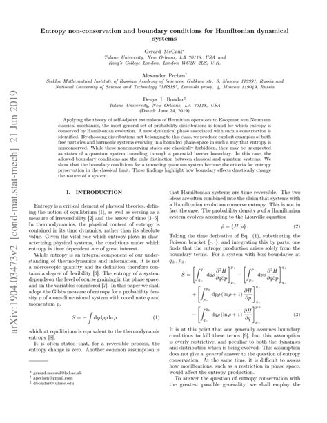 pdf entropy nonconservation and boundary conditions for hamiltonian dynamical systems
