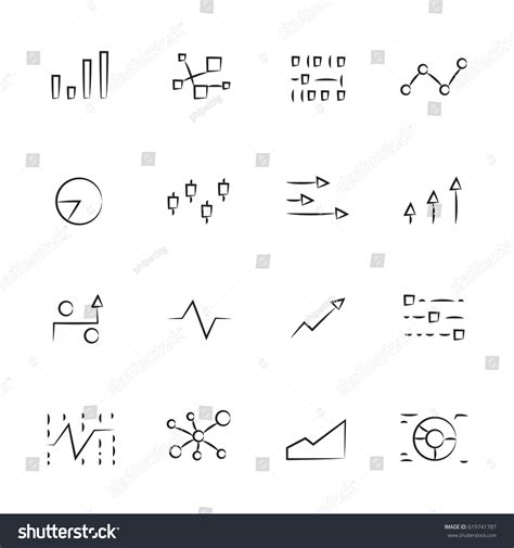 Hand Drawn Graph Chart Icon Set Stock Vector Royalty Free 619741787