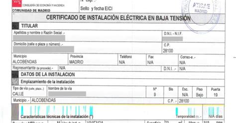 Boletín eléctrico Certificado de Baja Tensión ALMADÉN