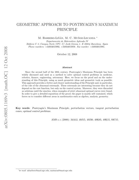 pdf geometric approach to pontryagin s maximum principle