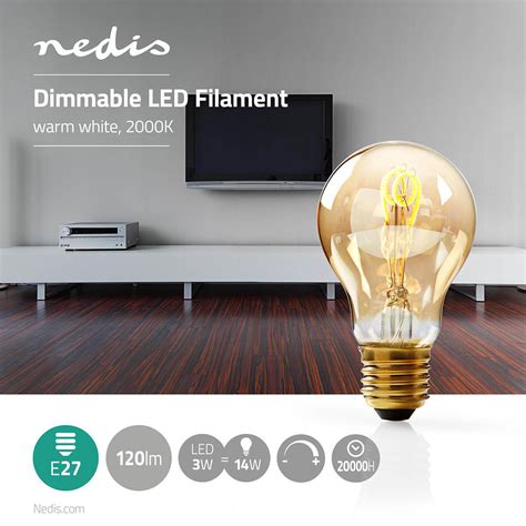 LED Filament Bulb E27 A60 3 W 120 Lm 2000 K Dimmable Warm