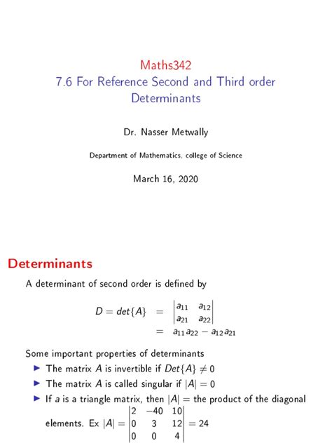 7 6 second and third order determinants pdf determinant linear algebra