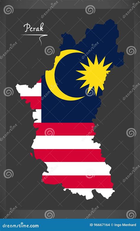 Perak Malaysia Map With Malaysian National Flag Illustration Stock