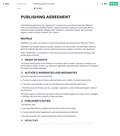 Publishing Agreement Template Free To Use