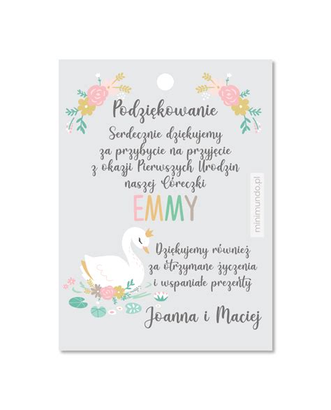 Podziękowania za przybycie na Roczek dziewczynki personalizowane