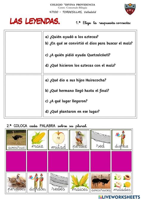 013 LA LEYENDA comprensión lectora 2º E P worksheet Estrategias de
