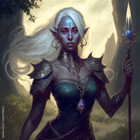 Full Body Rpg Portrait Of A Female Drow Elf Sorceress Dungeons And