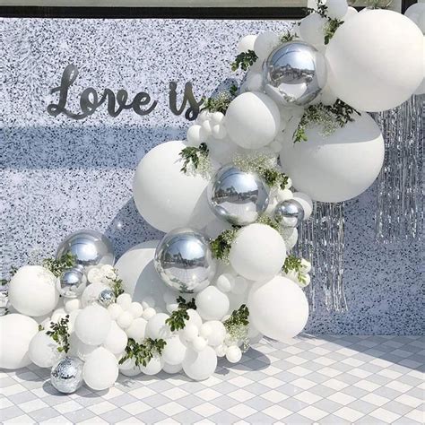 White And Silver Balloon Garland Birthday Party Decorations Wedding