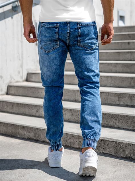 Granatowe spodnie jeansowe joggery męskie Denley K10001 1