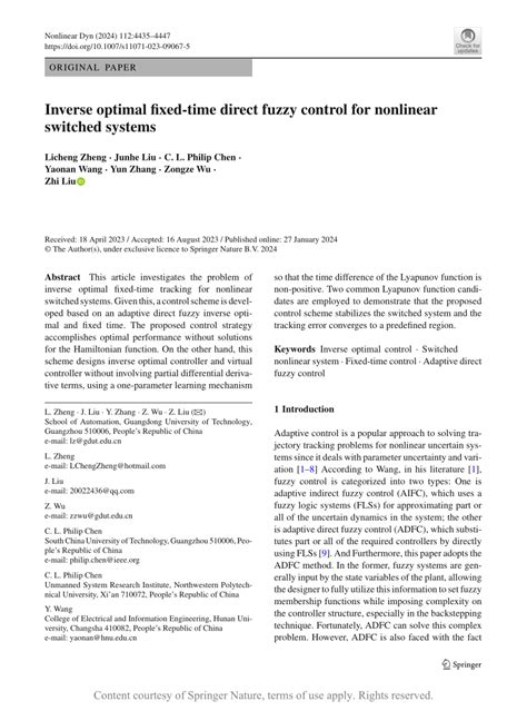 inverse optimal fixed time direct fuzzy control for nonlinear switched systems request pdf