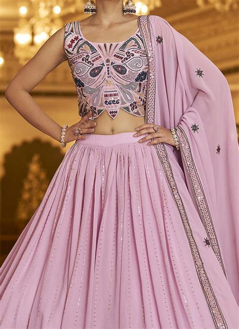 Shop Rose Pink Georgette Embroidered N Sequins Umbrella Lehenga Party