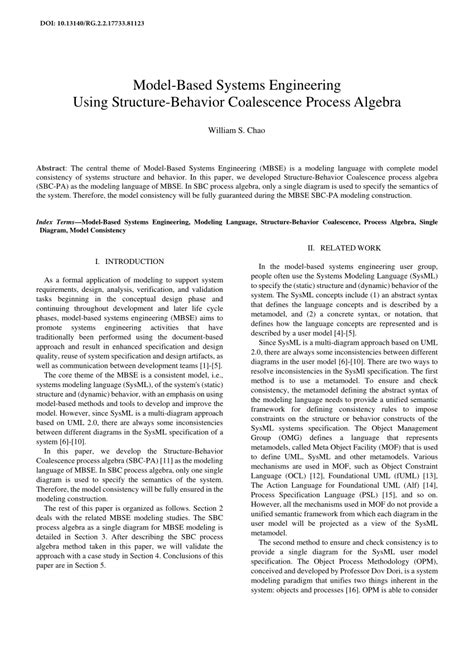pdf model based systems engineering using structure behavior coalescence process algebra