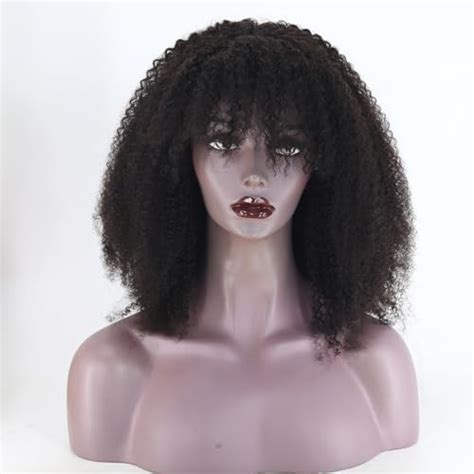 Amazon Zigzag Hair Afro Kinky Curly Wig With Bangs Human Hair