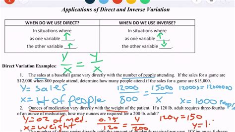 direct inverse variation word problems youtube