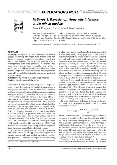 pdf mrbayes 3 bayesian phylogenetic inference under mixed models vivek keshri