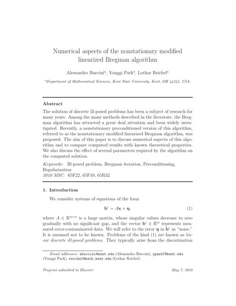 pdf numerical aspects of the nonstationary modified linearized bregman algorithm