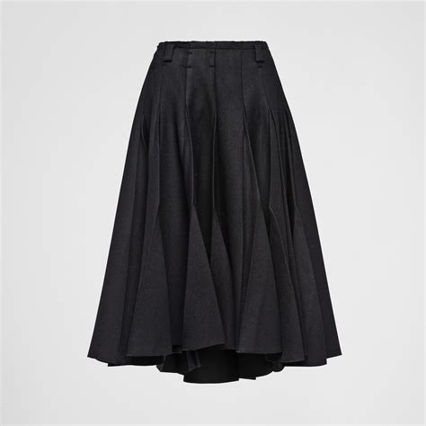 Black Pleated Kid Mohair Midi Skirt Prada