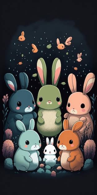 Um Desenho Animado De Um Grupo De Coelhos As Palavras O Coelho Na