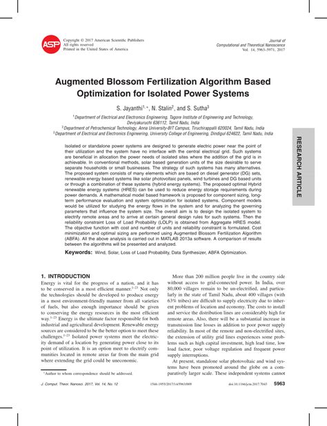 pdf augmented blossom fertilization algorithm based optimization for isolated power systems