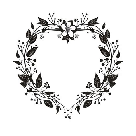 Premium Photo A Black And White Drawing Of A Heart Shaped Wreath With