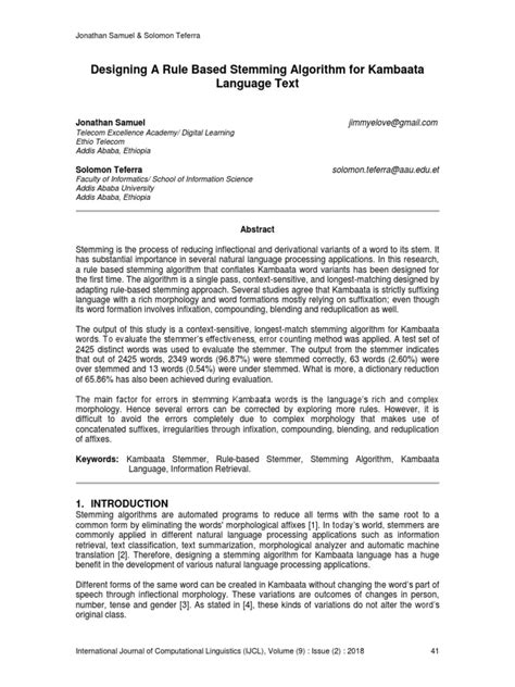 designing a rule based stemming algorithm for kambaata language text pdf part of speech