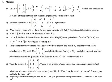 solved 7 matrices 1 2 3 a let a 2 0 1 0 b 2 1 4 4 c 1 0