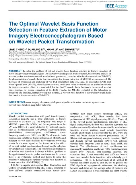 pdf the optimal wavelet basis function selection in feature extraction of motor imagery