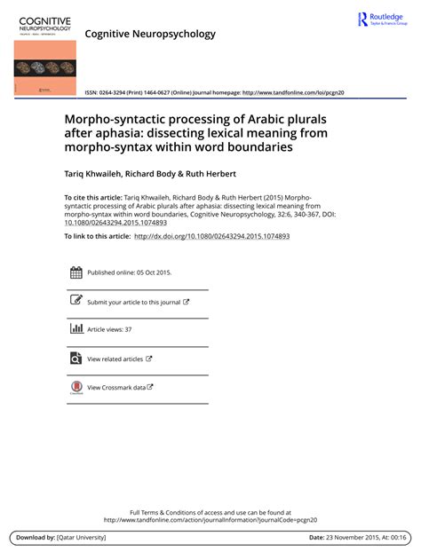 pdf morpho syntactic processing of arabic plurals after aphasia dissecting lexical meaning