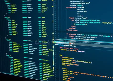 computer script code lines of html and css code closeup web design and web development stock