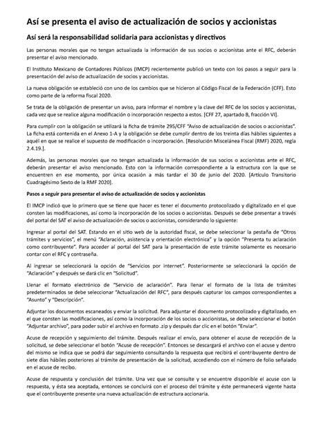 Así se presenta el aviso de actualización de socios y accionistas El
