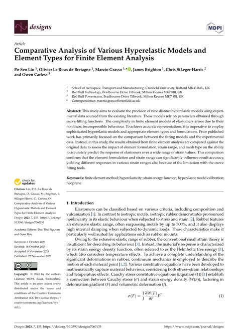 pdf comparative analysis of various hyperelastic models and element types for finite element