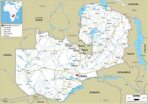 Large Size Road Map Of Zambia Worldometer