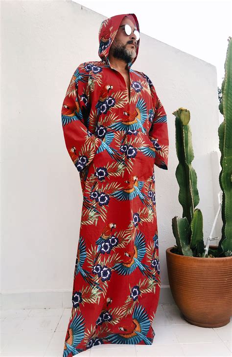 Mens Cotton Hawaiian Kaftan Hooded Kaftan For Men Palm Etsy