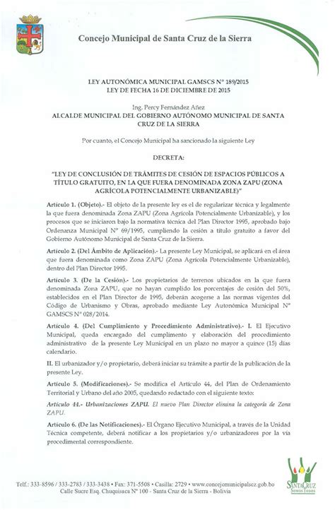 Ley Autonómica Municipal Nº 189