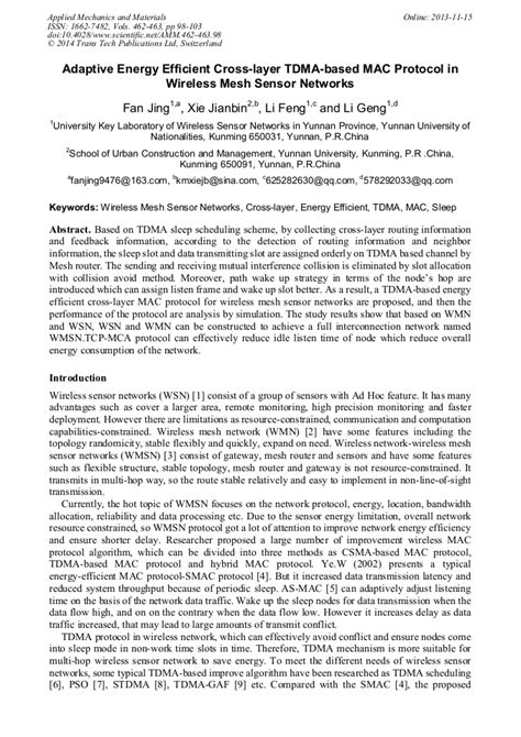 adaptive energy efficient cross layer tdma based mac protocol in wireless mesh sensor networks