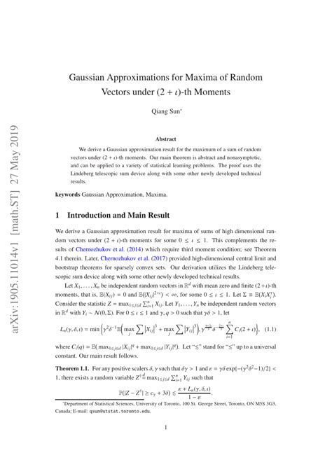 pdf gaussian approximations for maxima of random vectors under 2 iota th moments