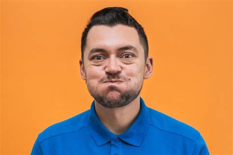 Premium Photo Portrait Of The Handsome Guy Mans Emotions Mock Up Copy Space