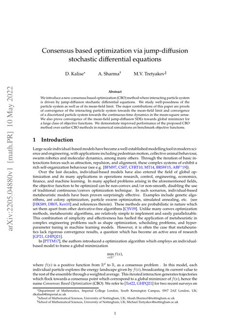 pdf consensus based optimization via jump diffusion stochastic differential equations