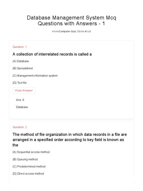 database management system mcq questions with answers 1 pdf databases multiple choice