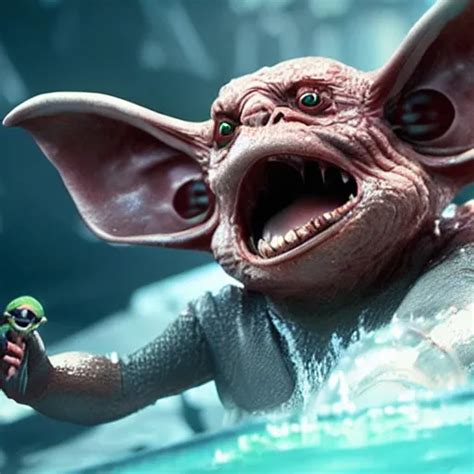 A Film Still Of Gremlin Coming Out Of Water In Star Stable Diffusion