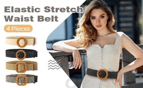 WILLBOND 4 Pcs Straw Woven Belt Elastic Stretch Rattan Waist Belt Women