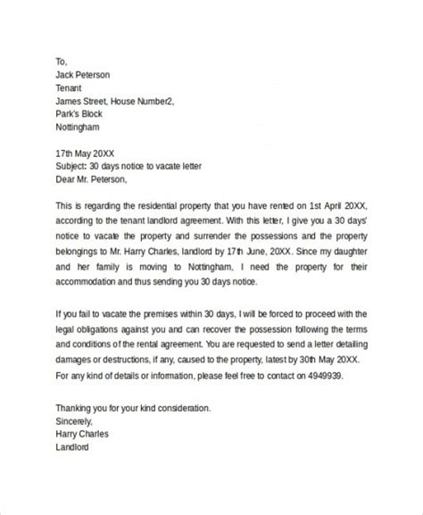 30 Day Notice To Vacate Template To Landlord PDF Example Tacitproject