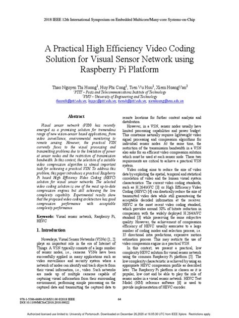 a practical high efficiency video coding solution for visual sensor network using raspberry pi
